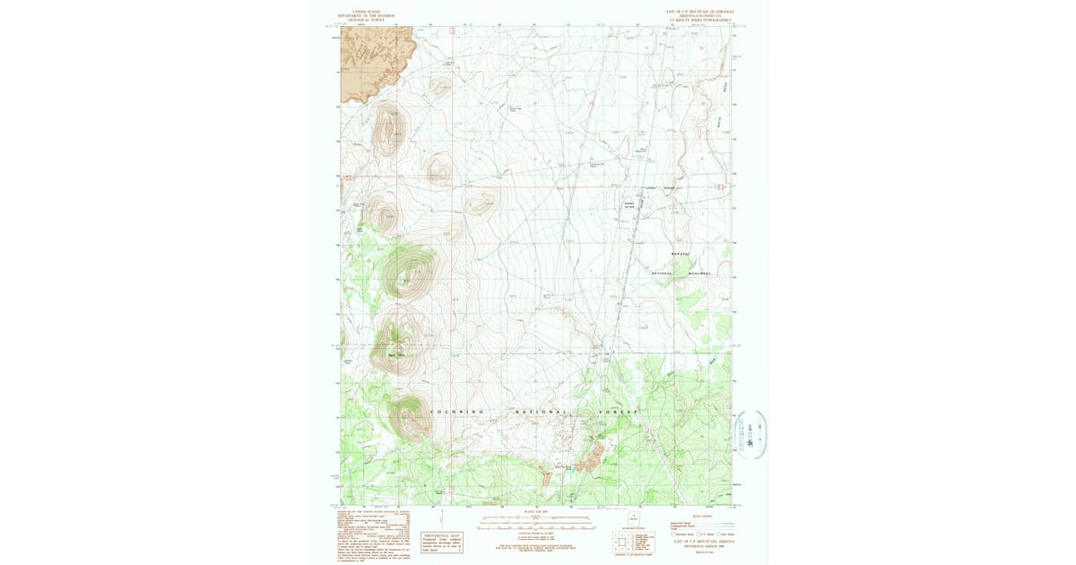 1989 Map of East of S P Mountain, Coconino County, AZ — High-Res | Pastmaps