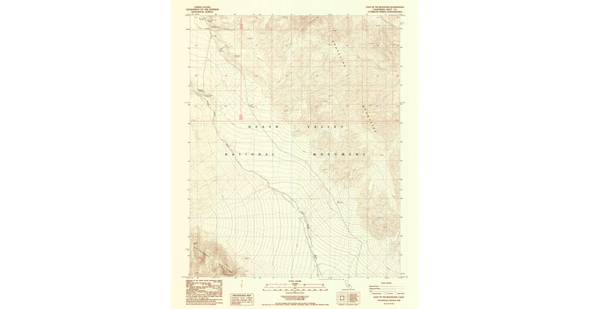 1988 Map of East of Tin Mountain, Inyo County, CA — High-Res | Pastmaps
