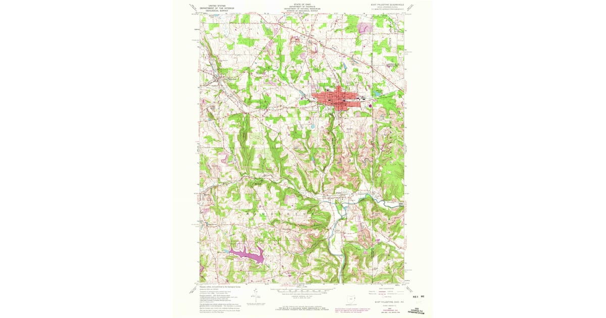 1960 Map of East Palestine, OH — High-Res, 1972 Print | Pastmaps