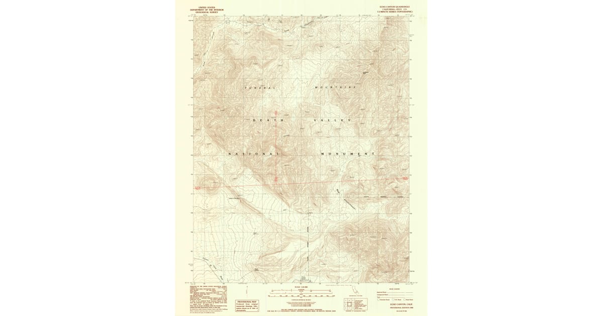1988 Map of Echo Canyon, Inyo County, CA — High-Res | Pastmaps