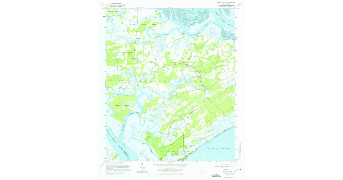1960 Map of Edisto Island, Charleston County, SC — High-Res, 1975 Print ...
