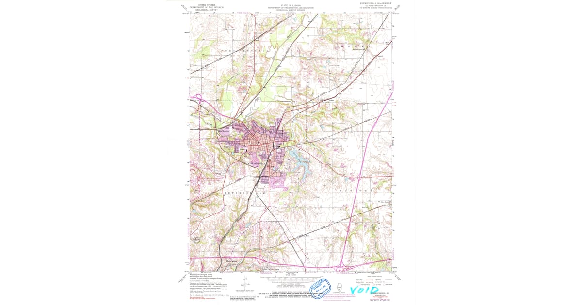 1954 Map of Edwardsville, IL — High-Res, 1991 Print | Pastmaps