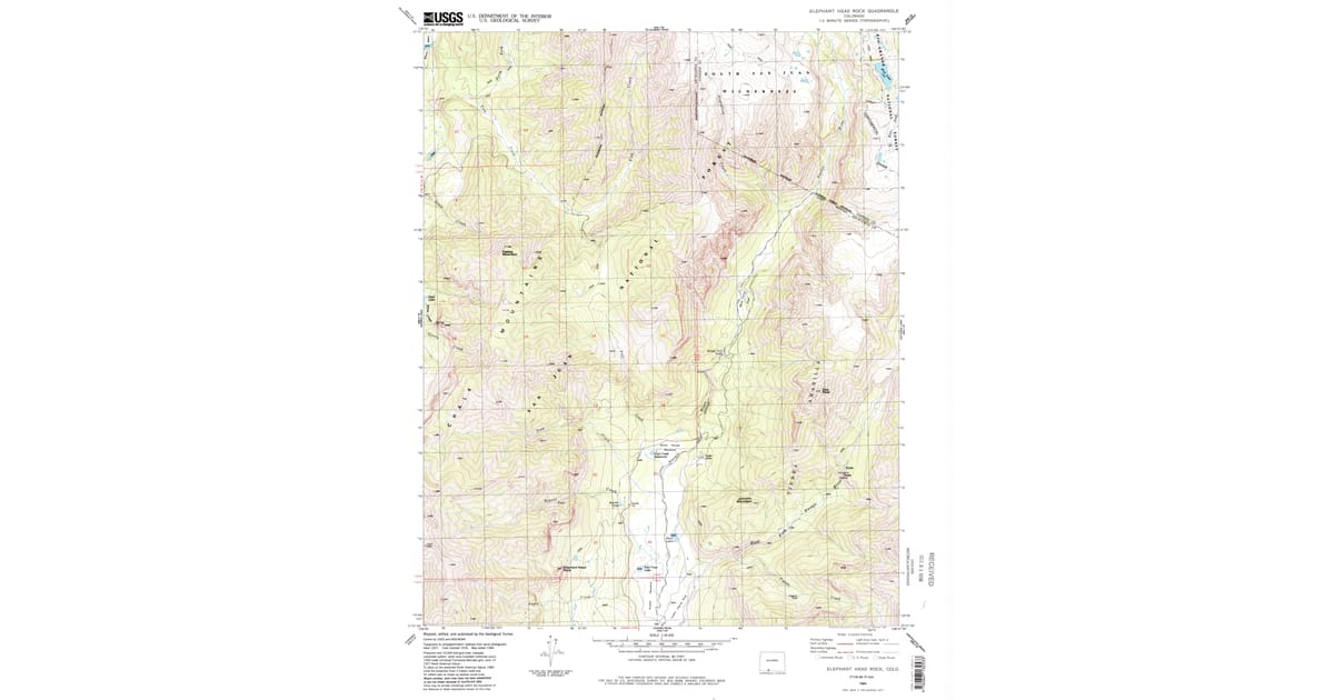 1984 Map of Elephant Head Rock, Archuleta County, CO — High-Res, 1991 ...