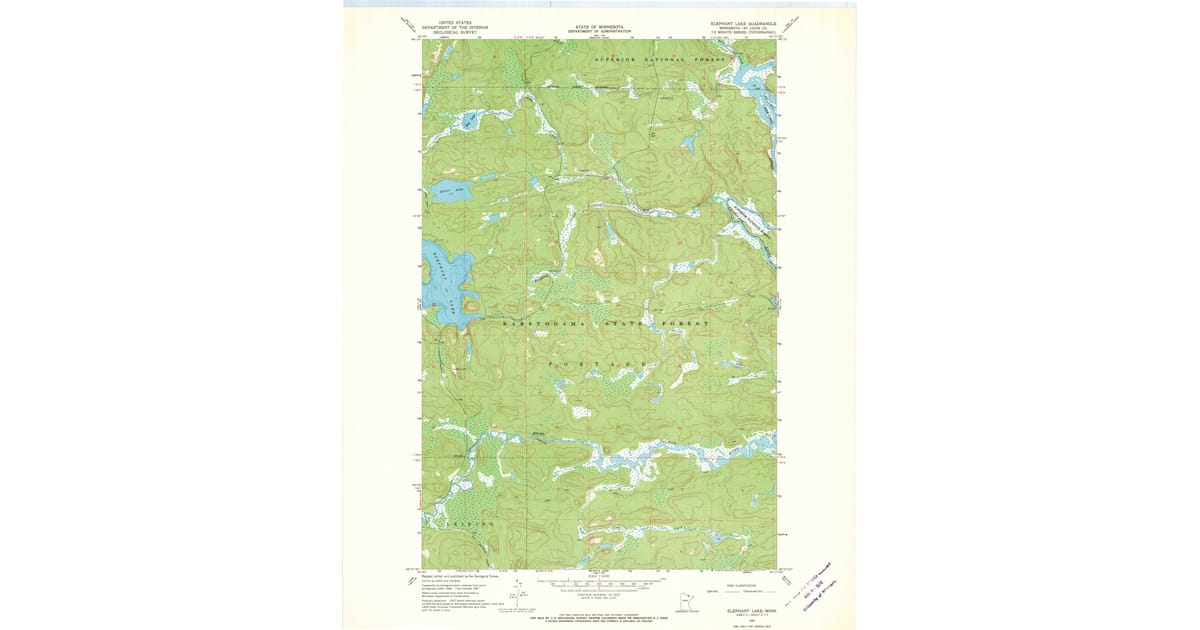 1967 Map of Elephant Lake, St. Louis County, MN — High-Res | Pastmaps