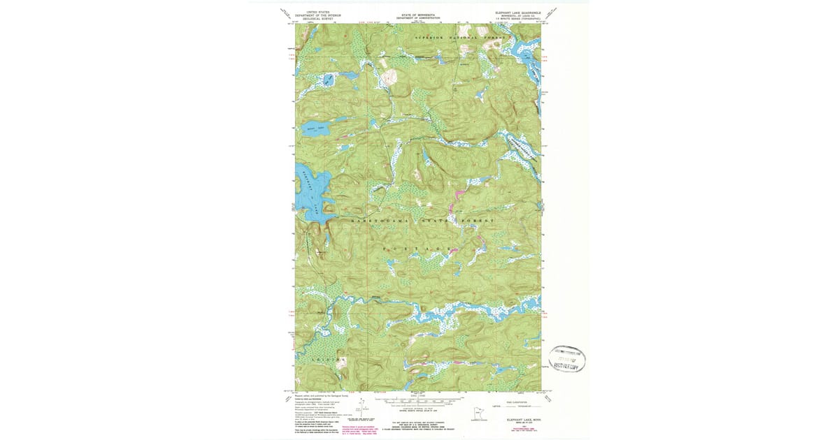 1967 Map of Elephant Lake, St. Louis County, MN — High-Res, 1987 Print ...
