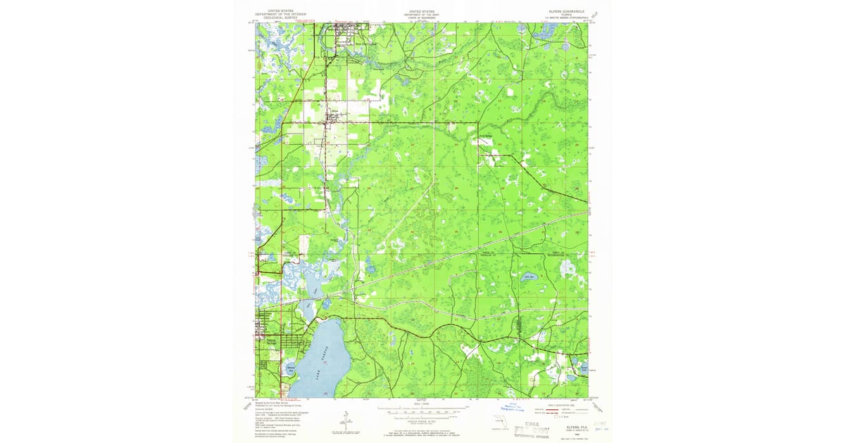 1943 Map of Elfers, FL — High-Res, 1965 Print | Pastmaps
