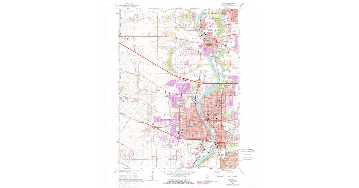 1962 Map of Elgin, IL — High-Res, 1989 Print | Pastmaps