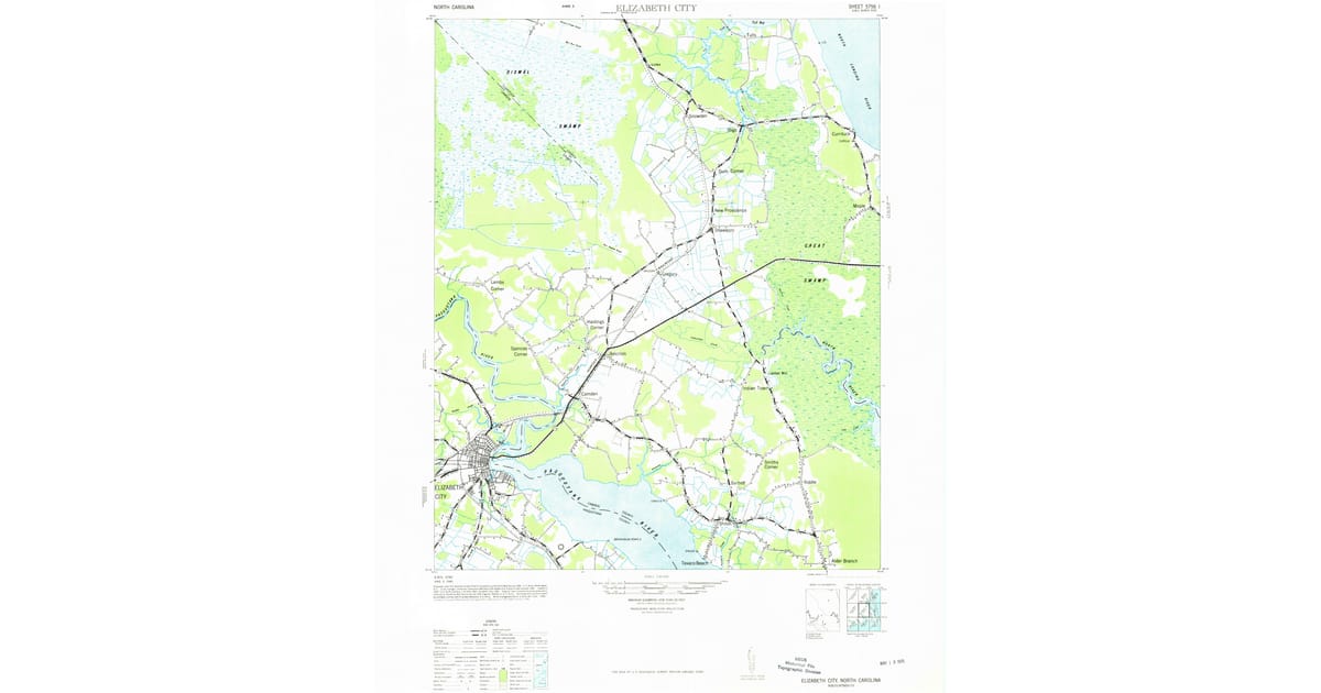 1948 Map of Elizabeth City, NC — High-Res, 1976 Print | Pastmaps