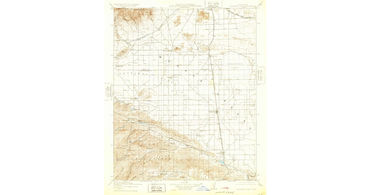 1917 Map of Elizabeth Lake, CA — High-Res, 1932 Print | Pastmaps
