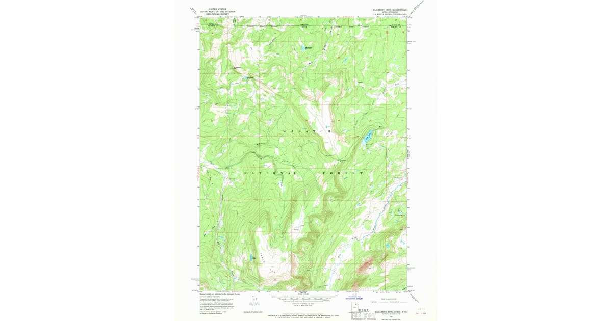 1967 Map of Elizabeth Mtn, Summit County, UT — High-Res, 1968 Print #2 ...