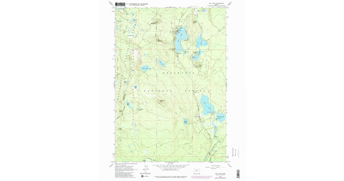 1963 Map of Elk Lake, Deschutes County, OR — High-Res, 1981 Print ...