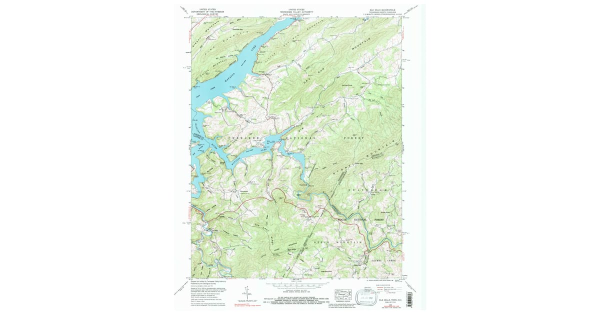 1959 Map of Elk Mills, Johnson County, TN — High-Res, 1988 Print | Pastmaps