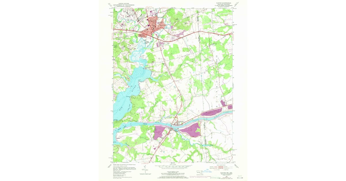 1953 Map of Elkton, MD — High-Res, 1971 Print | Pastmaps