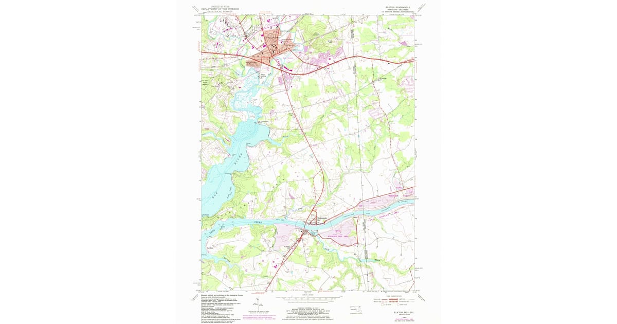 1953 Map of Elkton, MD — High-Res, 1985 Print | Pastmaps