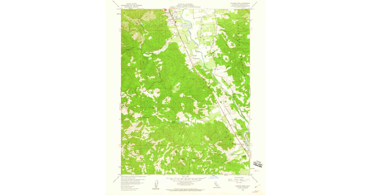 1958 Map of Elledge Peak, Mendocino County, CA — High-Res | Pastmaps
