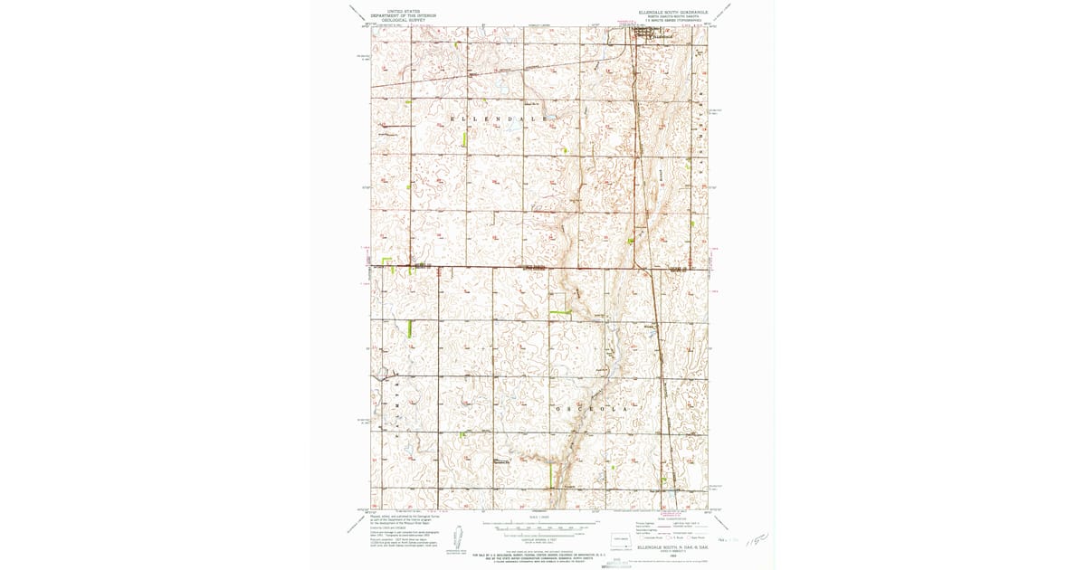 1953 Map of Ellendale South, Dickey County, ND — High-Res | Pastmaps