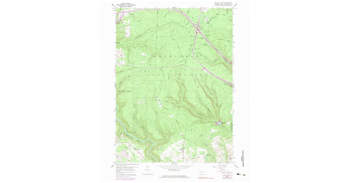1959 Map of Elliott Park, Clearfield County, PA — High-Res, 1983 Print ...