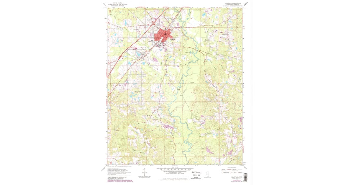 1964 Map of Ellisville, MS — High-Res, 1982 Print | Pastmaps