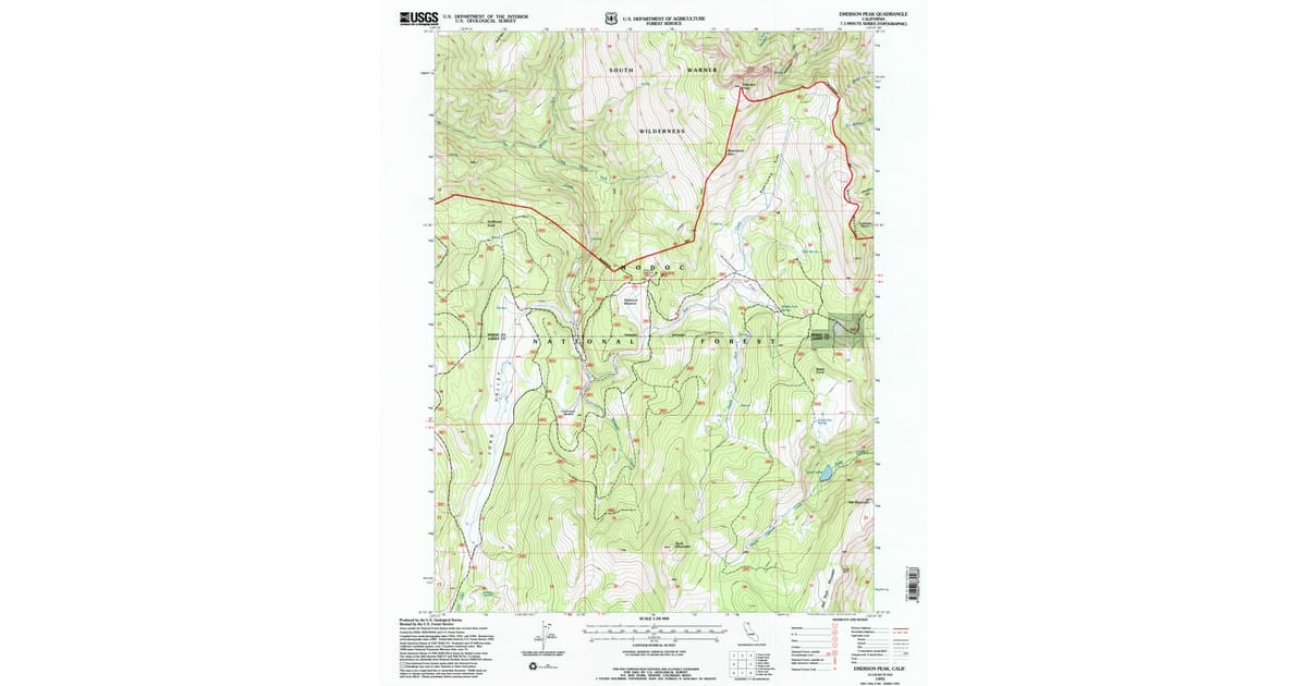 1993 Map of Emerson Peak, Modoc County, CA — High-Res | Pastmaps