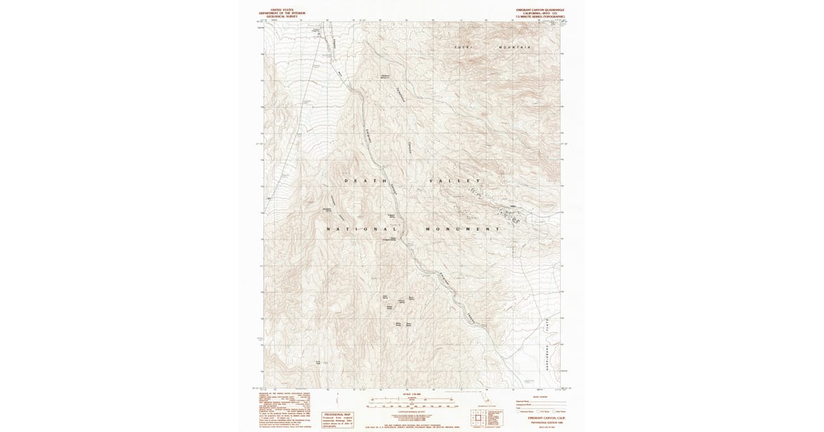 1986 Map of Emigrant Canyon, Inyo County, CA — High-Res | Pastmaps
