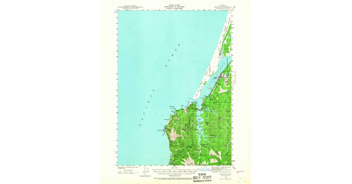 1942 Map of Empire, Coos County, OR — High-Res, 1967 Print | Pastmaps