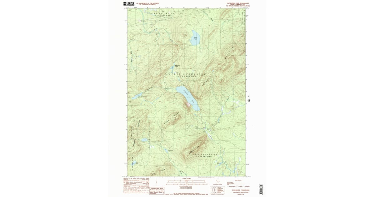1989 Map of Enchanted Pond, Somerset County, ME — High-Res | Pastmaps
