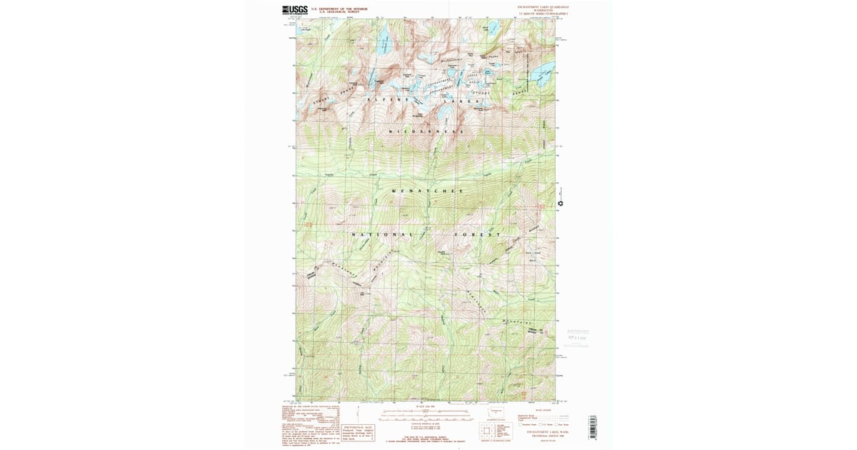 1989 Map of Enchantment Lakes, Chelan County, WA — High-Res | Pastmaps