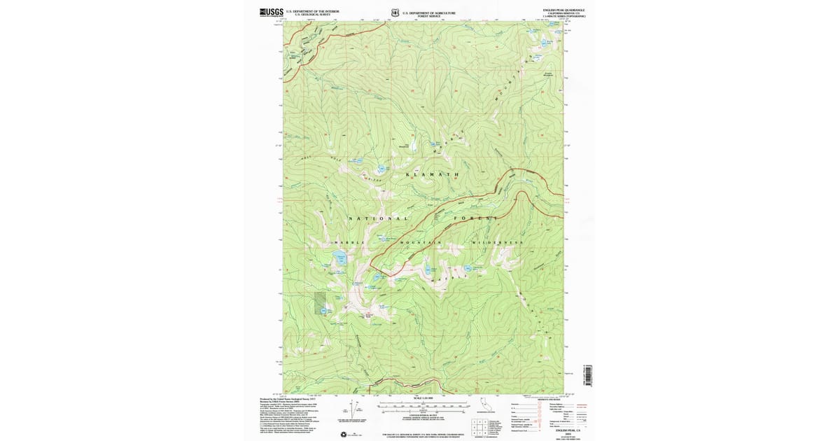 2001 Map of English Peak, Siskiyou County, CA — High-Res | Pastmaps