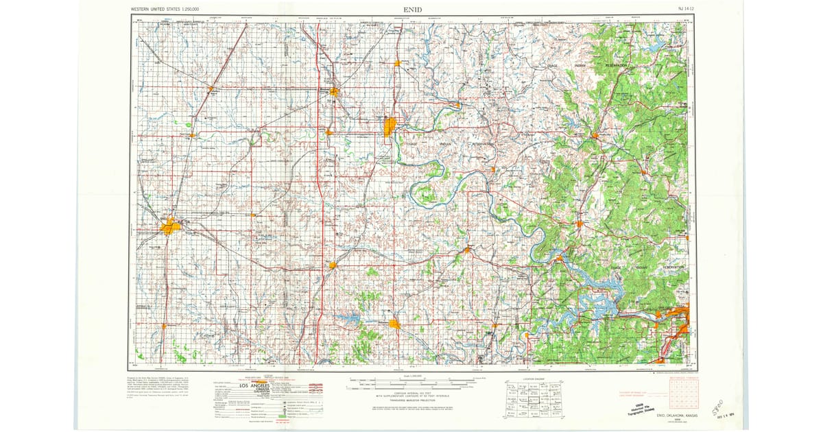 1955 Map of Enid, OK — High-Res, 1974 Print | Pastmaps