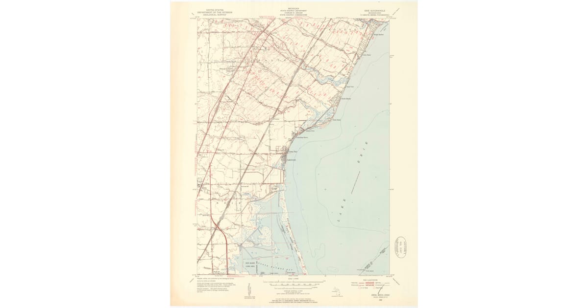 1952 Map of Erie, Monroe County, MI — High-Res | Pastmaps