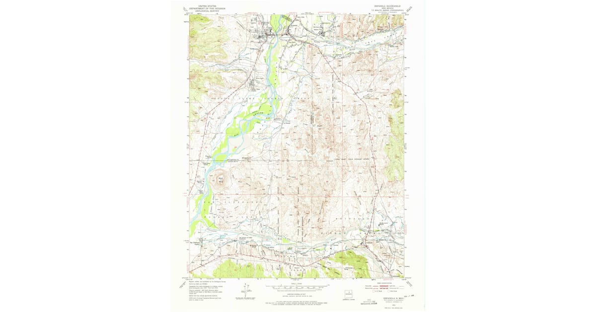1953 Map of Espanola, Santa Fe County, NM — High-Res, 1976 Print | Pastmaps