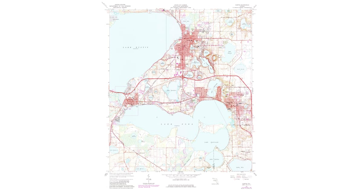 1966 Map of Eustis, FL — High-Res, 1984 Print | Pastmaps