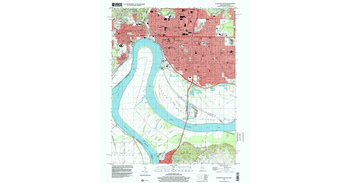 1999 Map of Evansville South, Vanderburgh County, IN — High-Res | Pastmaps