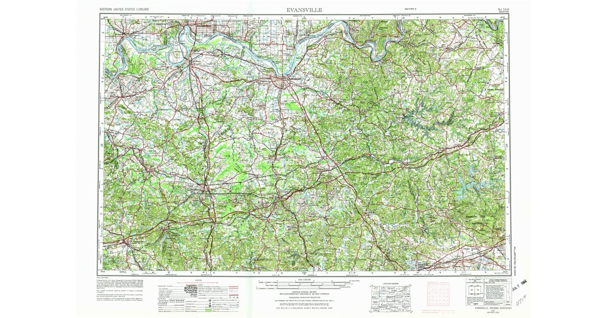 1957 Map of Evansville, IN — High-Res, 1975 Print #2 | Pastmaps
