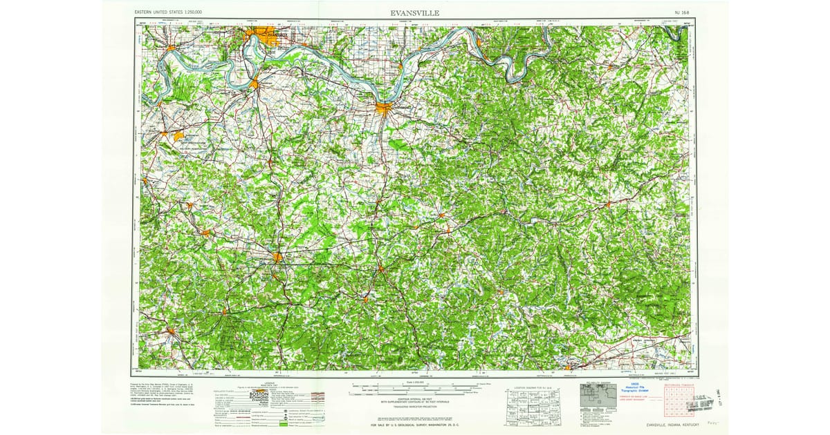 1961 Map of Evansville, IN — High-Res, 1961 Print #2 | Pastmaps
