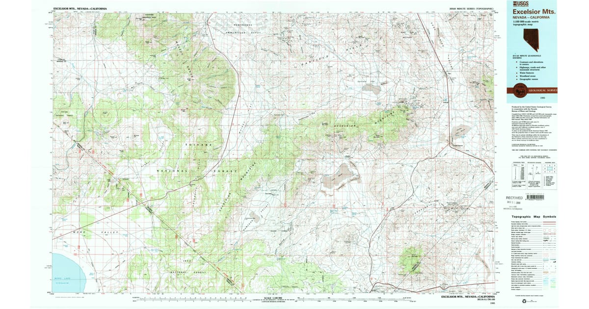 1985 Map of Excelsior Mts, Mineral County, NV — High-Res | Pastmaps