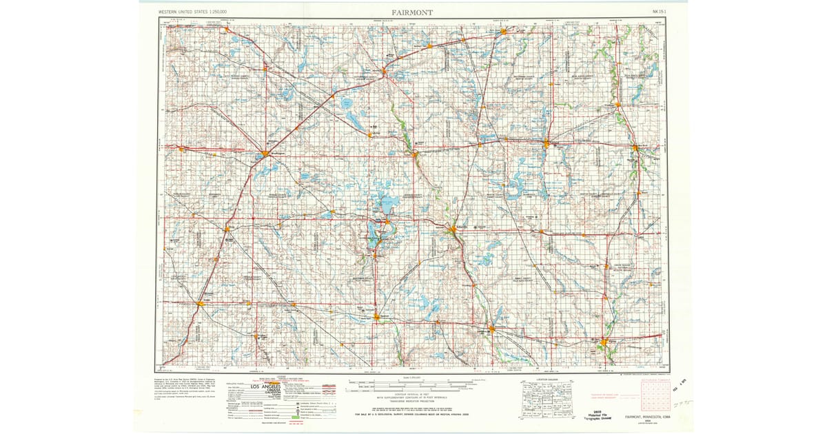 1954 Map of Fairmont, MN — High-Res, 1975 Print | Pastmaps
