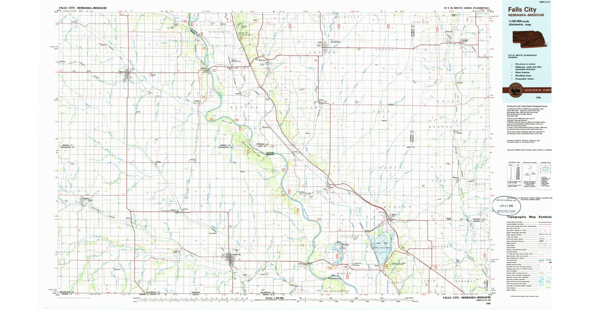 1986 Map of Falls City, NE — High-Res | Pastmaps