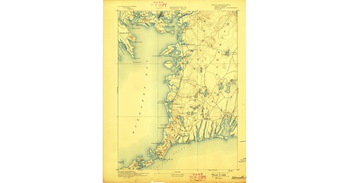 1893 Map of Falmouth, Barnstable County, MA — High-Res, 1898 Print ...