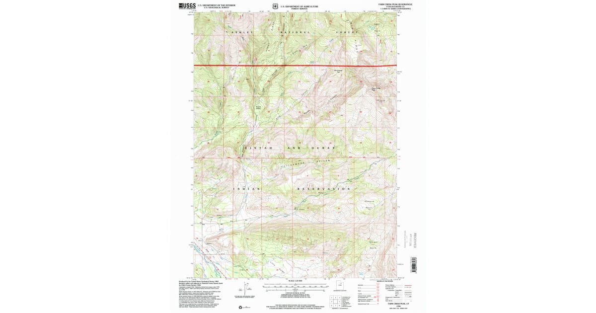 1996 Map of Farm Creek Peak, Duchesne County, UT — High-Res | Pastmaps