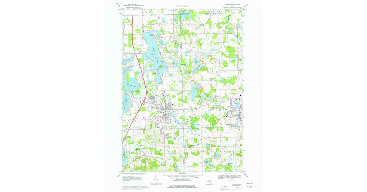 1969 Map of Fenton, MI — High-Res, 1976 Print | Pastmaps