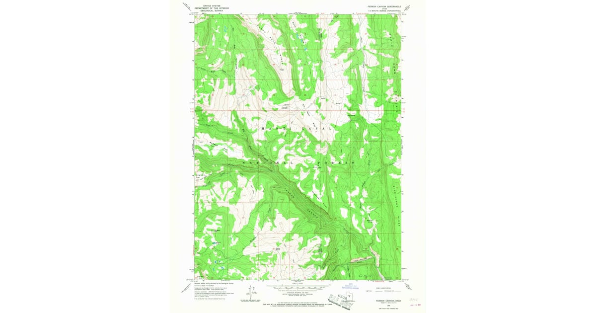1966 Map of Ferron Canyon, Sanpete County, UT — High-Res | Pastmaps