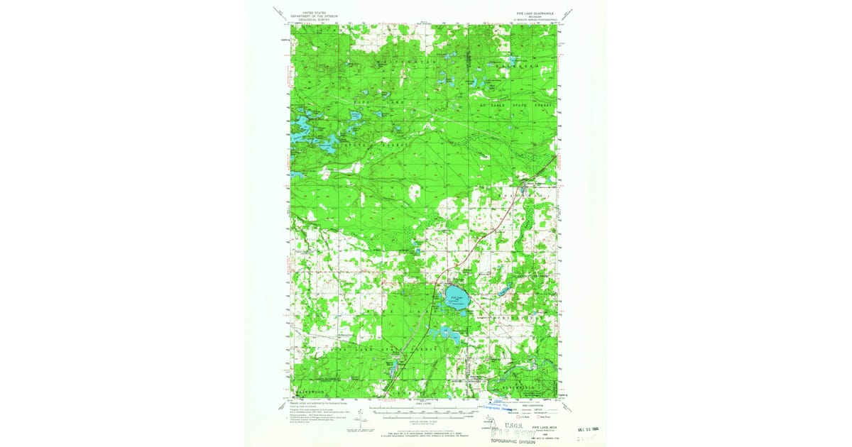 1956 Map of Fife Lake, MI — High-Res, 1965 Print | Pastmaps