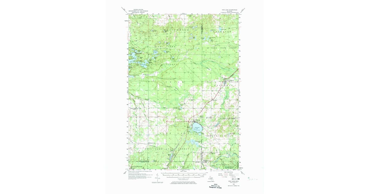 1956 Map of Fife Lake, MI — High-Res, 1974 Print | Pastmaps