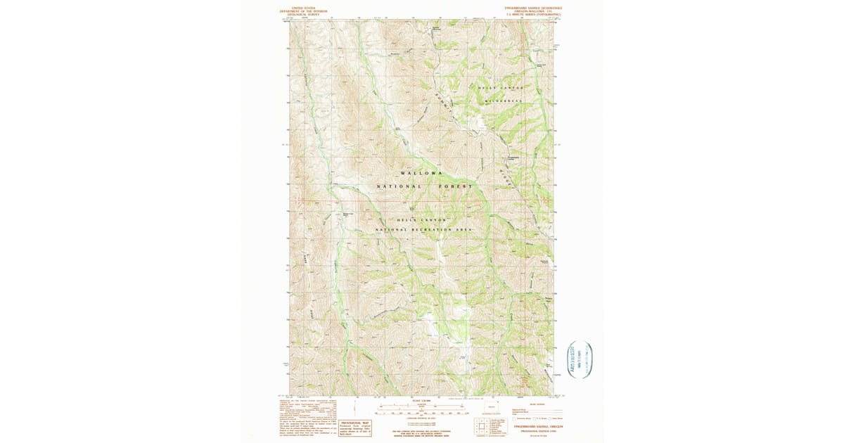 1990 Map of Fingerboard Saddle, Wallowa County, OR — High-Res | Pastmaps