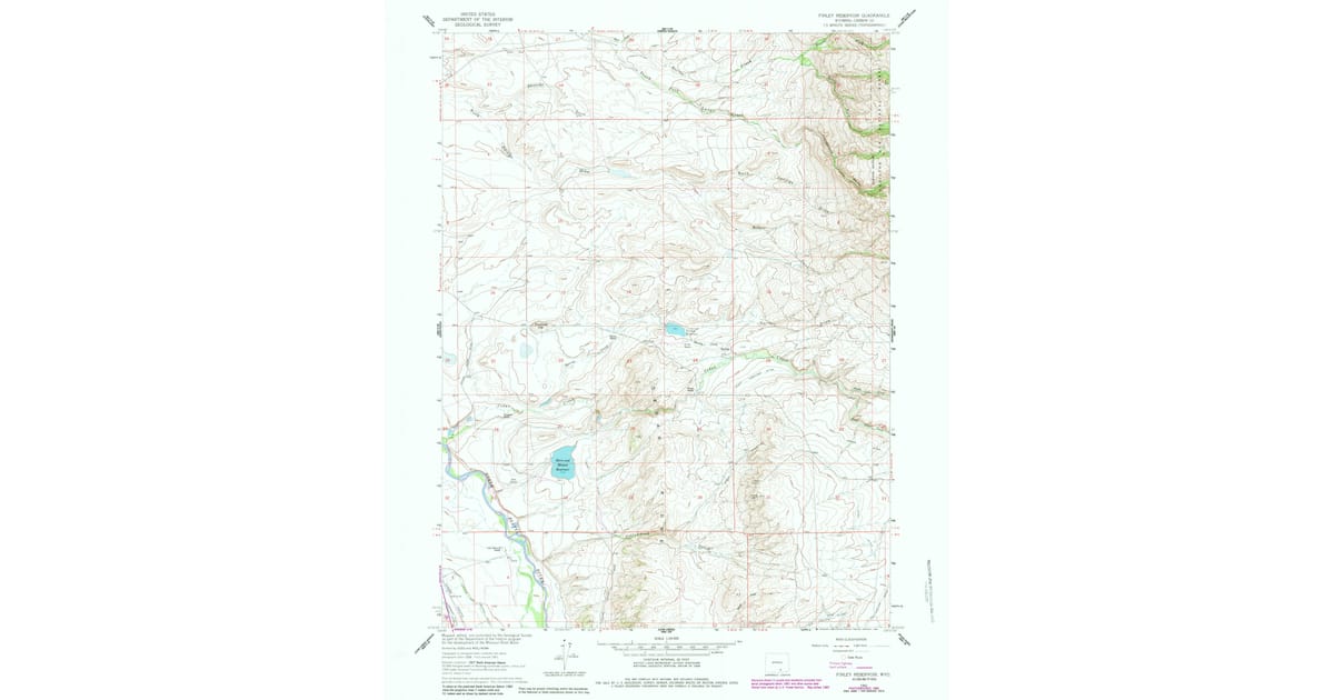 1961 Map of Finley Reservoir, Carbon County, WY — High-Res, 1984 Print ...