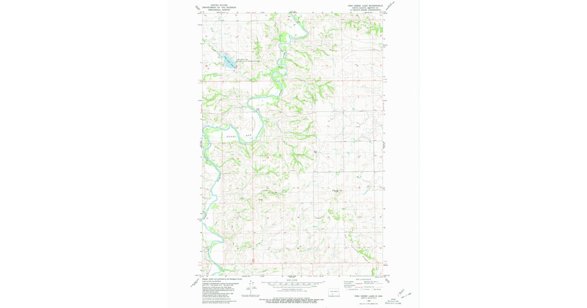 1980 Map of Fish Creek Lake, Morton County, ND — High-Res | Pastmaps