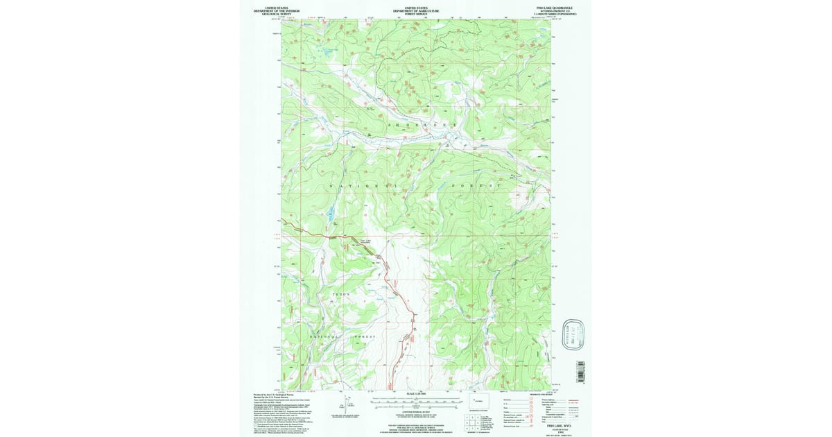 1991 Map of Fish Lake, Fremont County, WY — High-Res | Pastmaps