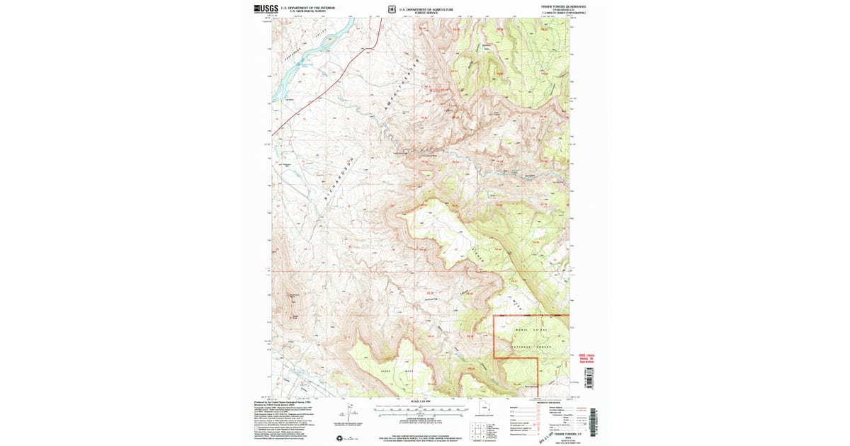 2001 Map of Fisher Towers, Grand County, UT — High-Res | Pastmaps