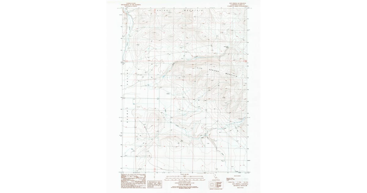 1989 Map of Five Springs, Lassen County, CA — High-Res | Pastmaps